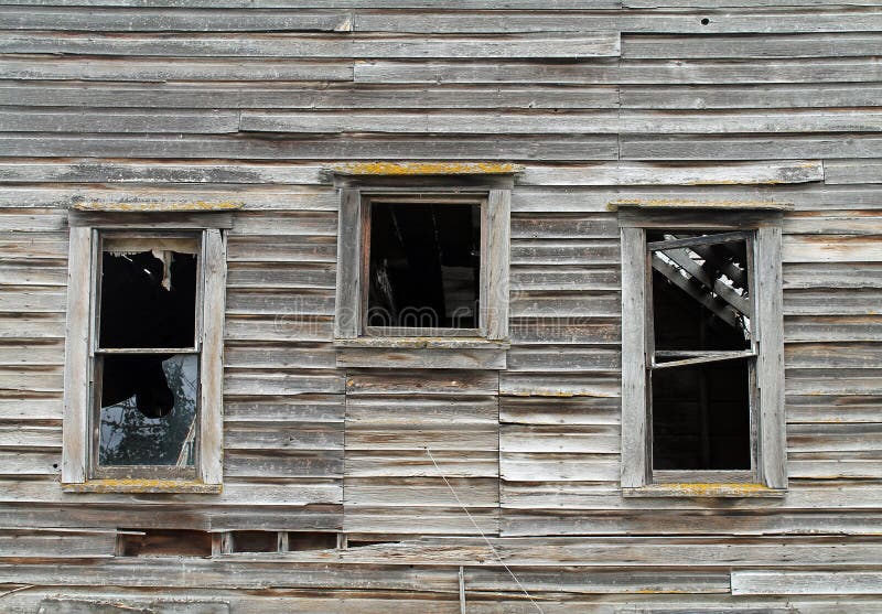 Three Broken Windows in a Dilapidated Wooden House Stock Image - Image ...