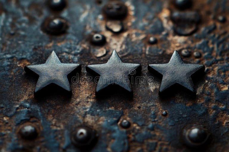 Three Bronze Stars, Each with a Textured and Embossed Surface, are ...