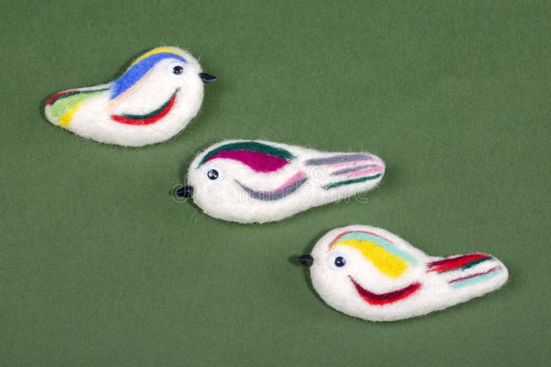 Three Brooches of Felted Wool in the Form of Birds Stock Image - Image ...
