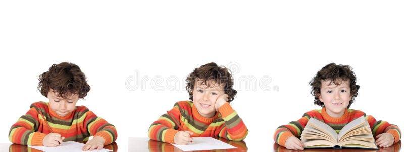 Three Brothers Doing the Homework at Home Stock Photo - Image of ...