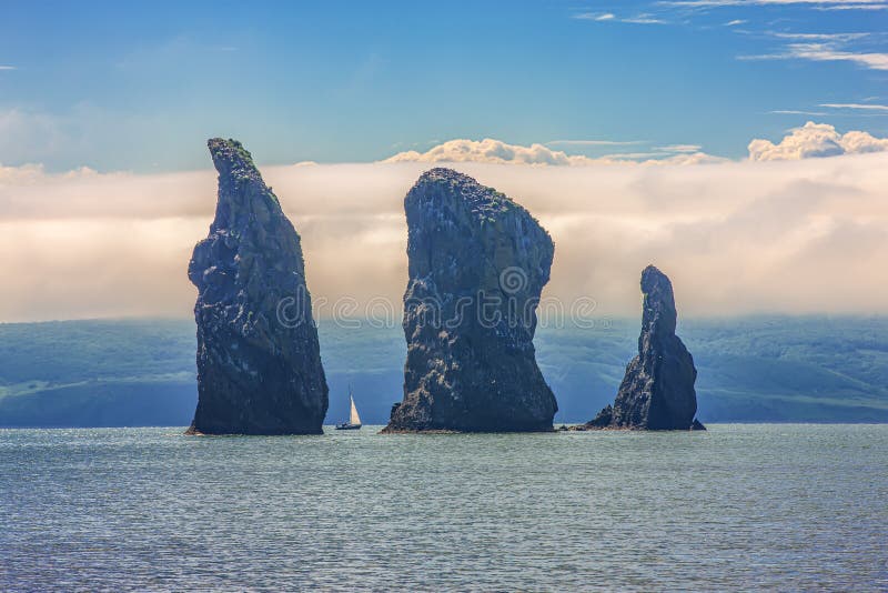 Three Brothers Rocks in the Avacha Bay of the Pacific Ocean Stock Image ...