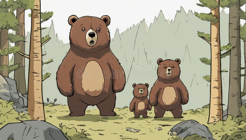 Three Brown Bears in a Forest Stock Illustration - Illustration of ...