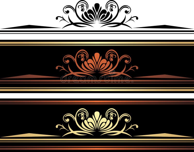 Three Brown Borders with Ornamental Golden Elements Stock Vector ...