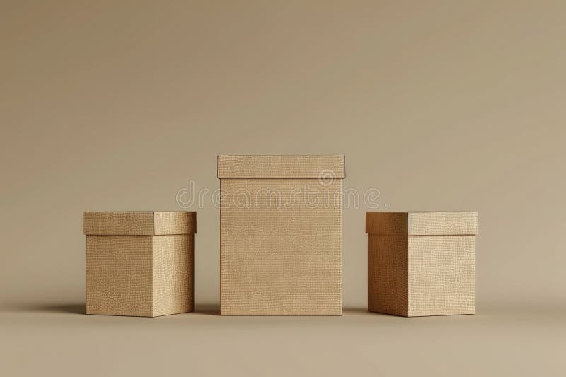 Three Brown Cardboard Boxes on Beige Background - Minimalist Design and ...