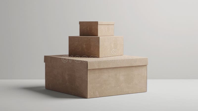Three Brown Cardboard Boxes Stacked in a Pyramid Shape on a Plain ...