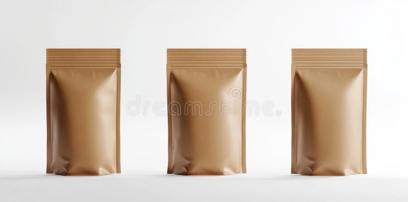 Three Brown Kraft Paper Packaging Bags on White Background Stock ...