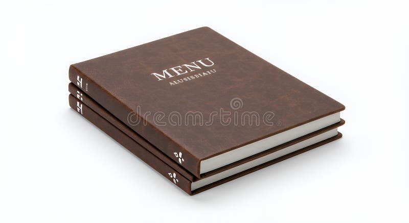 Three Brown Leatherbound Menus with Silver Lettering on White ...