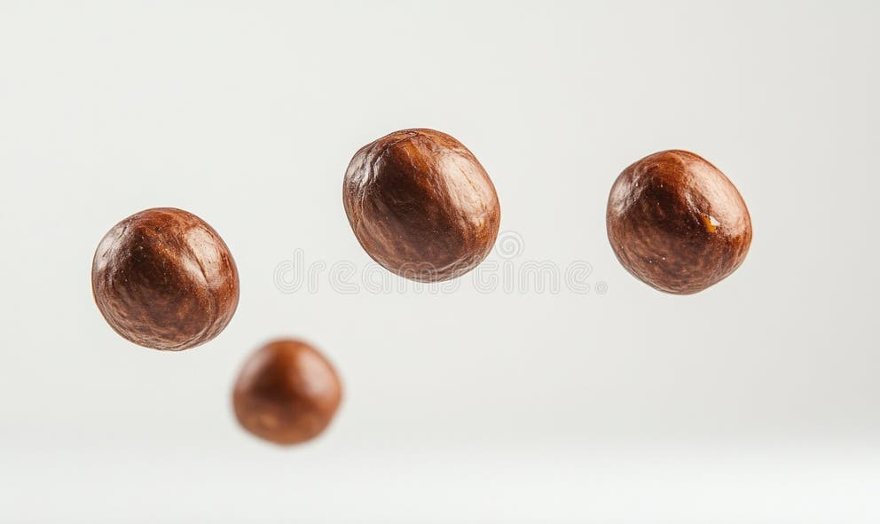 Three Brown Nuts are Flying through the Air Stock Photo - Image of ...