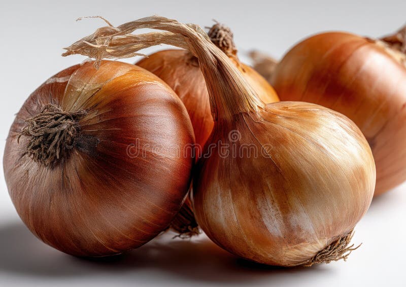 Three Brown Onions are Stacked on a White Surface Stock Photo - Image ...