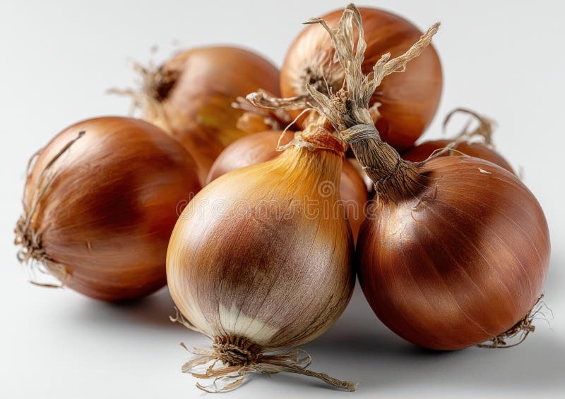 Three Brown Onions are Stacked on a White Surface Stock Photo - Image ...