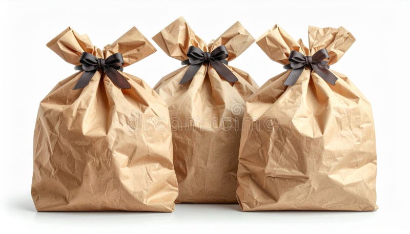 Three Brown Paper Gift Bags with Black Bows Stock Illustration ...