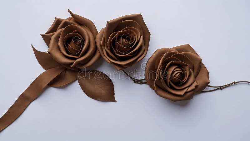 Three Brown Roses on a White Background, Top View, Copy Space Stock ...