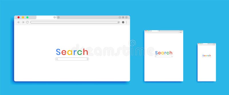 Three Browser Window and Search Bar. Browser in Flat Style for Web ...