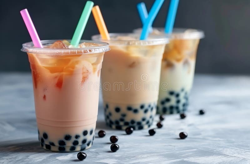 Bubble Tea Trio with Straws Stock Image - Image of surface, variety ...