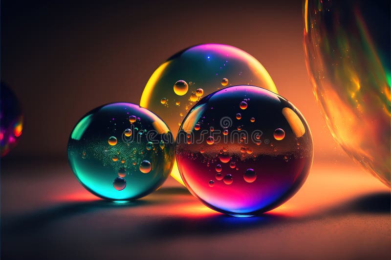 Three Bubbles of Different Colors are Shown in this Picture of a Liquid ...