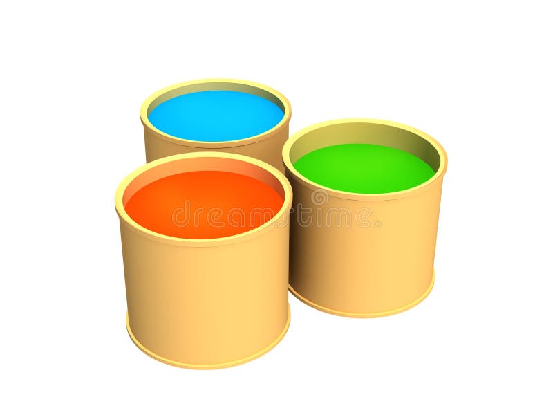 Three Buckets With Green, Dark-blue And Red Paints Picture. Image: 4397457