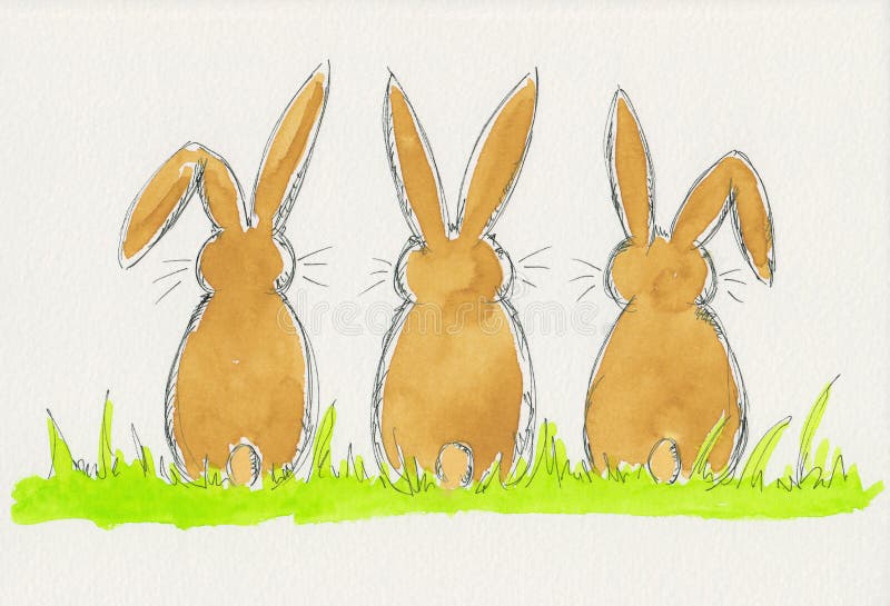 Easter Bunny Family With Painted Eggs Stock Illustration - Illustration ...