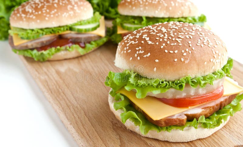 Three Burger with Meat and Vegetables Stock Image - Image of flavour ...