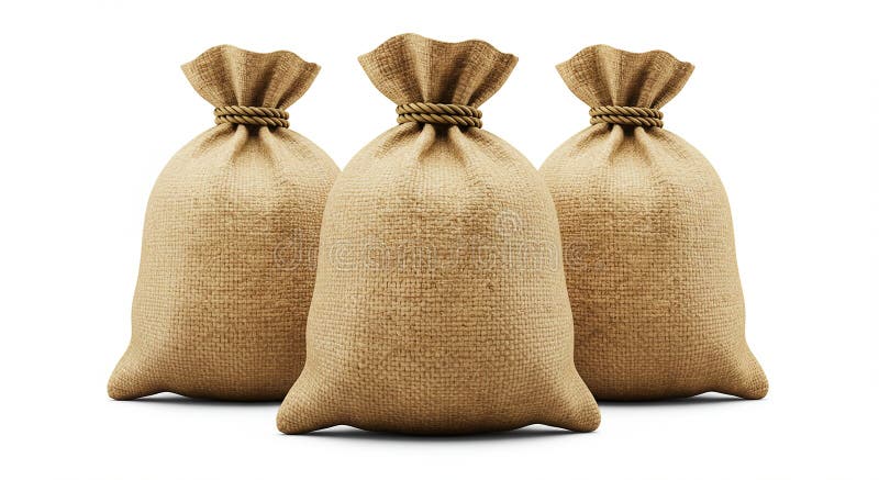 Three Burlap Sacks are Tied with a Rope at the Top, Creating a Gathered ...