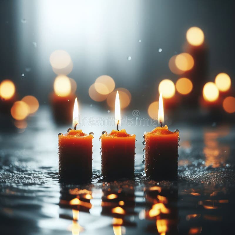 Three Burning Candles Standing in the Water. Stock Photo - Image of ...