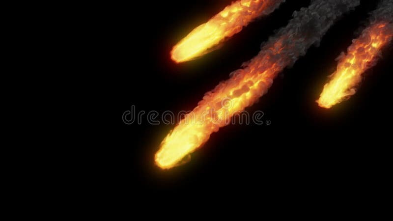 Three Burning Meteors Flying through Space and Entering Atmosphere ...