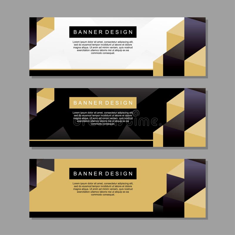 Three Business Banner Template Design with Black and Gold Color Stock ...