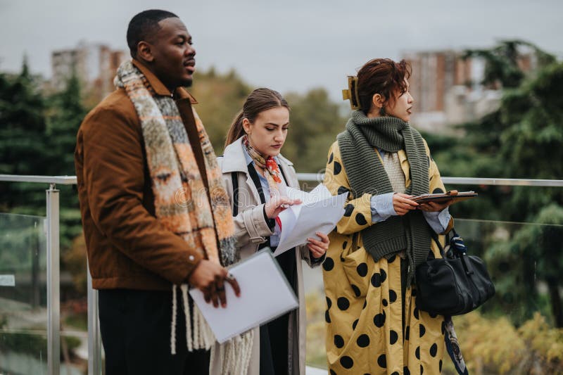 Group of Diverse People Collaborating Outdoors on a Project Discussion ...
