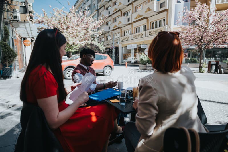 Business Partners Collaborating at an Outdoor Cafe Meeting Stock Image ...