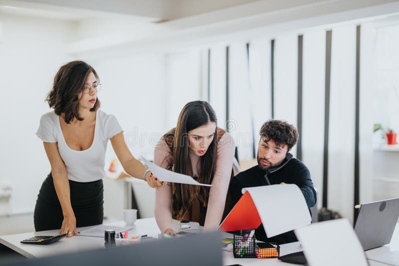 Focused Team of Business Partners Discussing Project Details in Modern ...