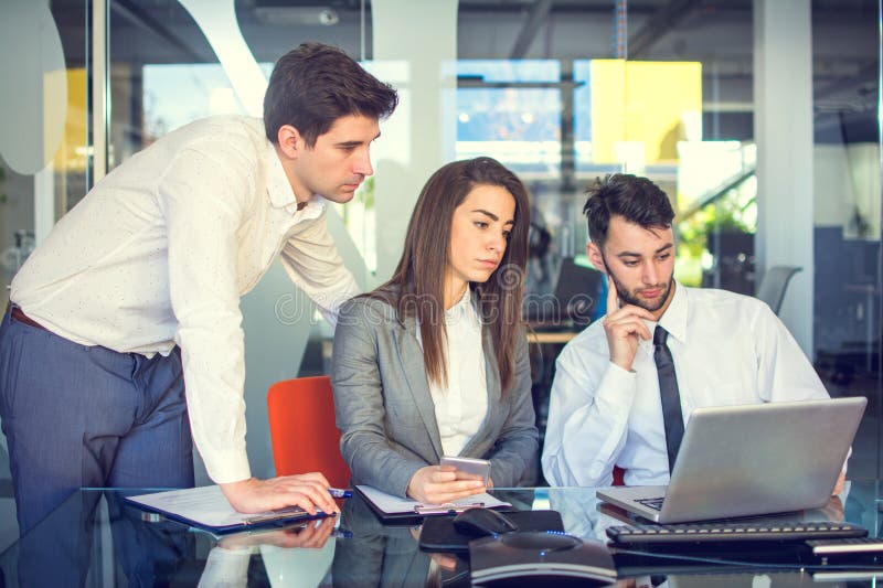 Three Business People Working in Office Stock Image - Image of office ...