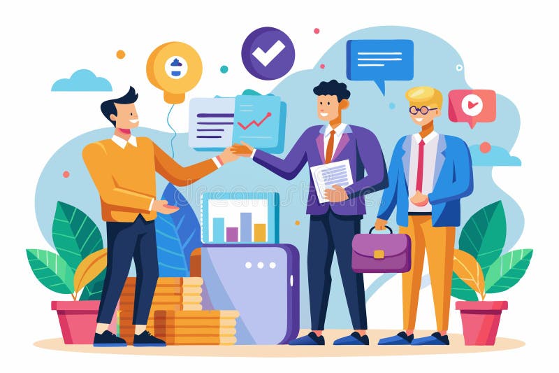 Three Business Professionals are Collaborating on a Customizable Deal ...