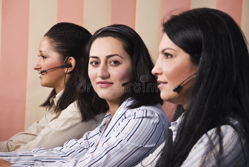 Three Business Women Support Operator Stock Image - Image of colleagues ...