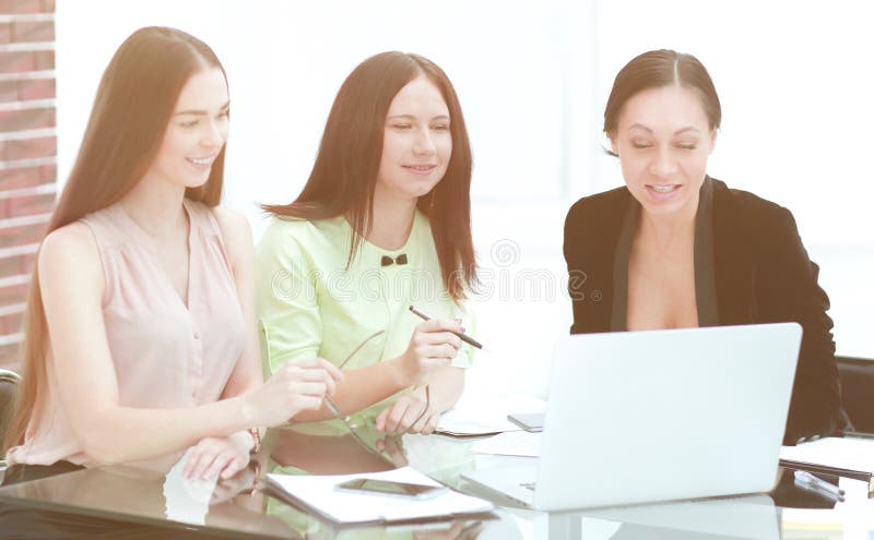 Three Business Women Working in a Modern Office Stock Image - Image of ...