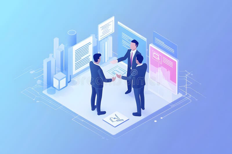 Three Businessmen Collaborating Around Data and Graphs Stock ...