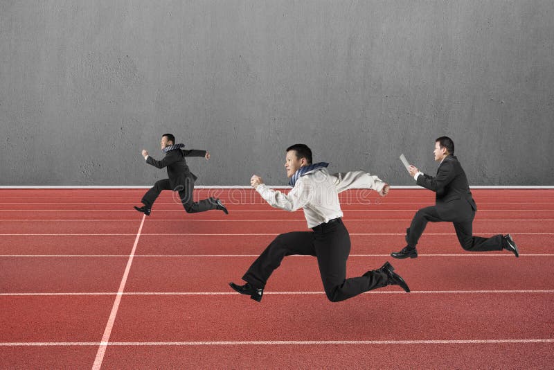 Three Businessmen Running on Red Track Stock Image - Image of concept ...