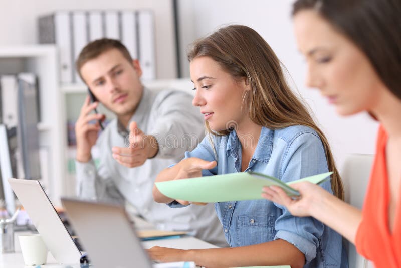 Three Businesspeople Working Hard at Office Stock Photo - Image of boss ...