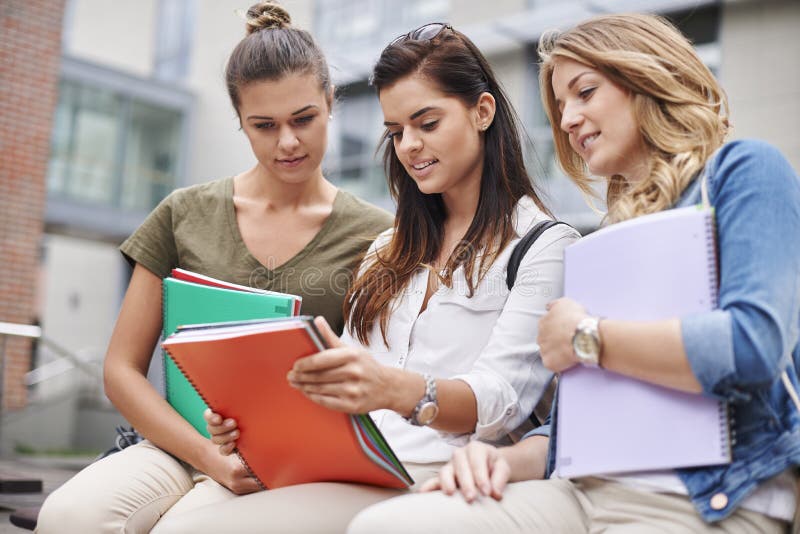 Three Busy Students on Campus Stock Image - Image of clothes, focus ...