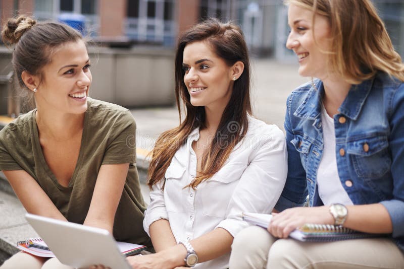 Three Busy Students on Campus Stock Image - Image of candid, school ...
