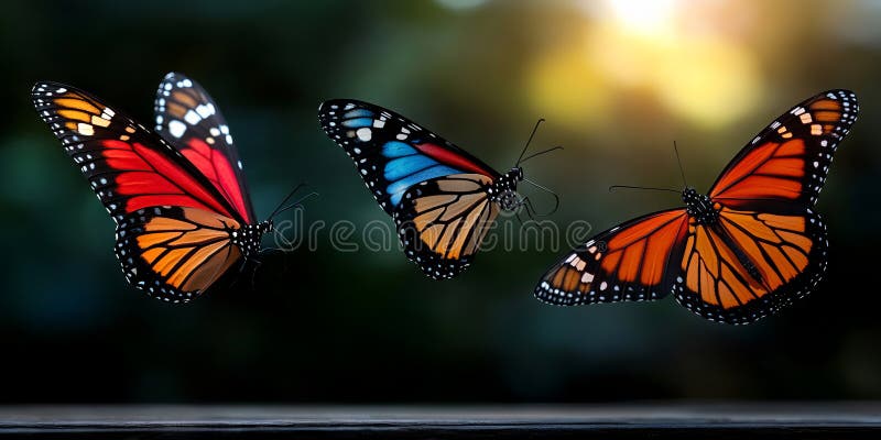 Three Butterflies Flying in the Air Stock Photo - Image of greenery, blurred: 361720850