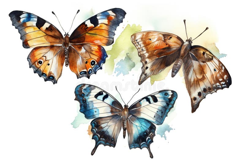 Three Butterfly in the White Background Watercolor, Concept of ...