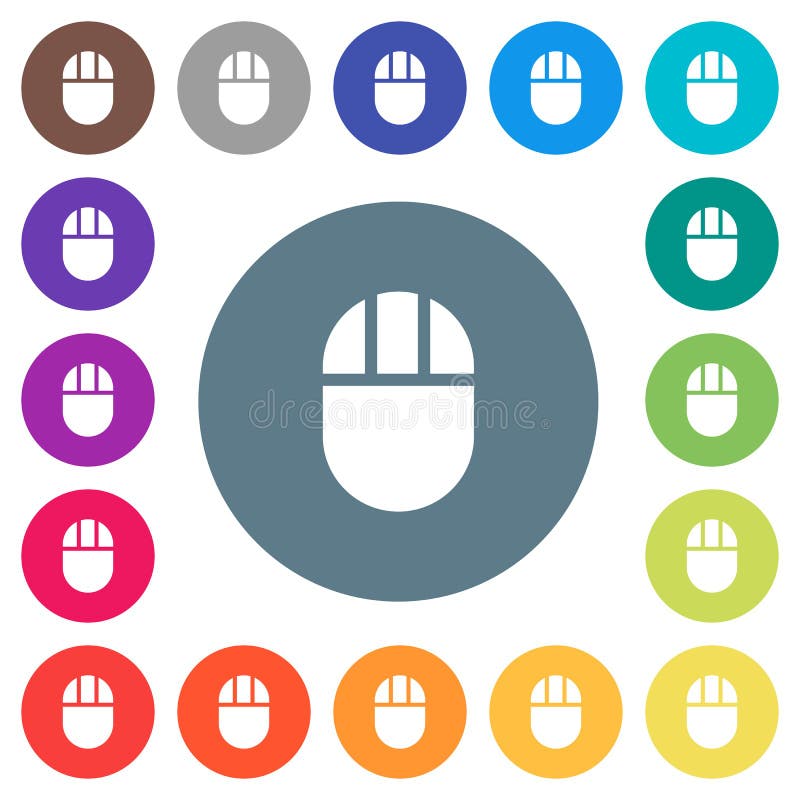 Three Buttoned Computer Mouse Flat White Icons on Round Color ...
