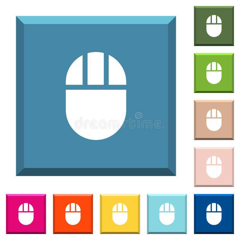 Three Buttoned Computer Mouse White Icons on Edged Square Buttons Stock ...