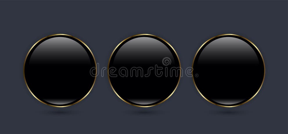 Three Buttons of Premium Round Black Glossy Circle Button, with Luxury ...