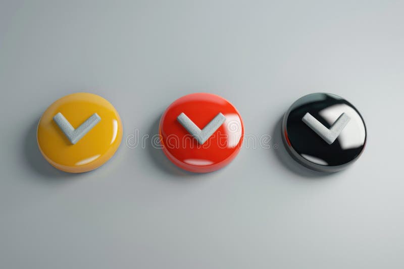 Three Buttons with Tick Marks, Often Used for Voting or Agreement Stock ...