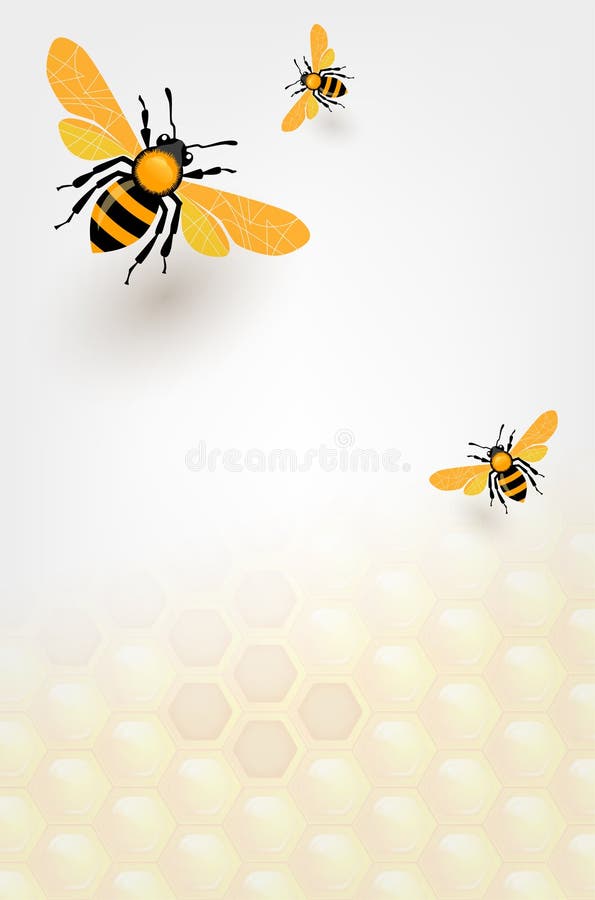 Three Buzzing Bees on Honeycomb Background Stock Vector - Illustration ...