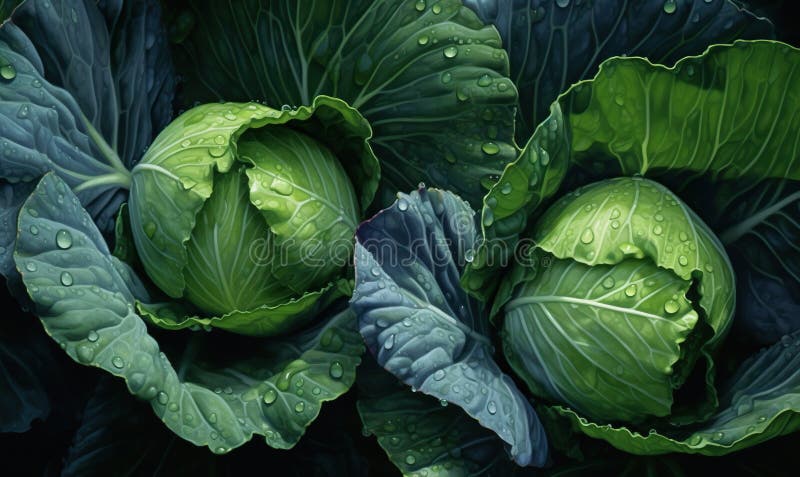 Three Cabbages on a Black Canvas. Generative AI Stock Illustration ...