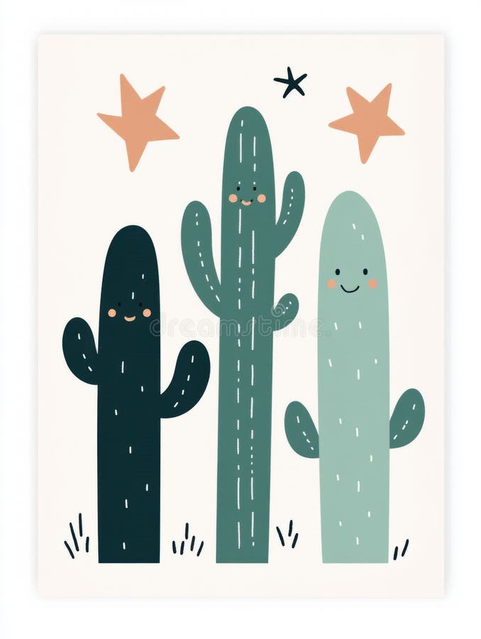 Three Cacti with Stars in the Background Stock Illustration ...