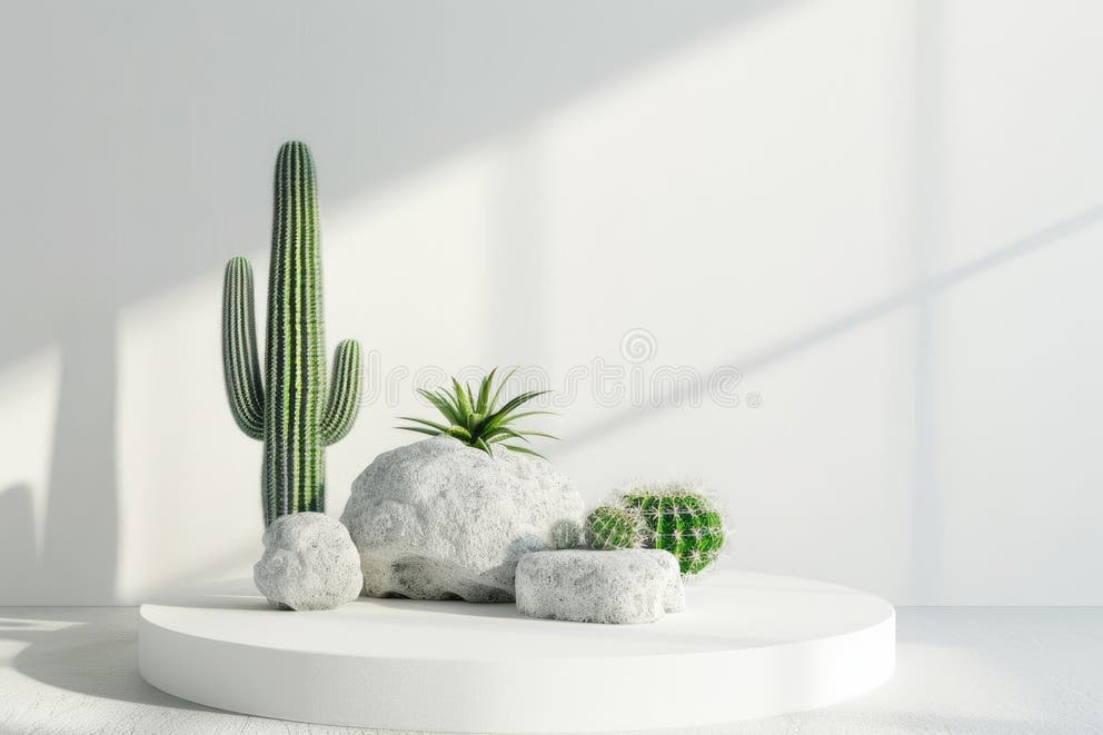 Three Cacti on White Table stock image. Image of home - 370423525