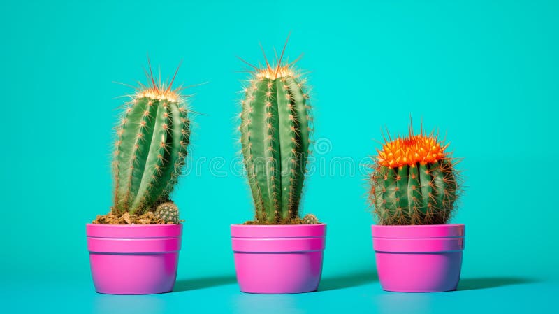 Three Cactus Plants on a Blue Background. Stock Illustration ...