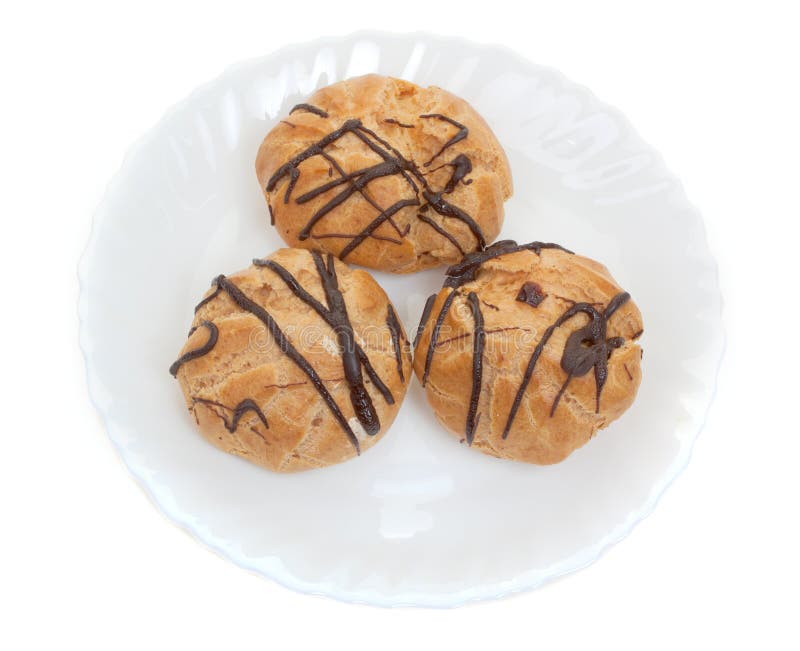 Three Cakes on a Plate Isolated on a White. Top View Stock Image ...